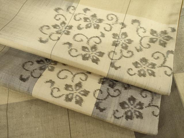 平和屋着物●上質な紬　格子花唐草文　正絹　逸品　AABB7934ck