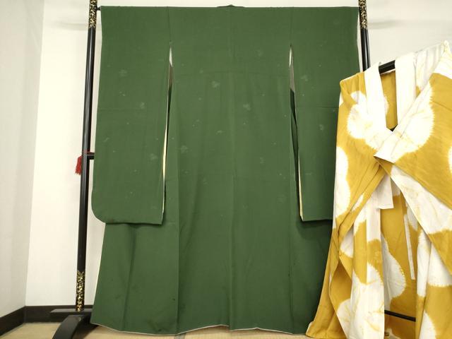 平和屋着物●豪華振袖・長襦袢(無双仕立て)セット　舞花地紋　藍媚茶色　正絹　逸品　AABB7943ck