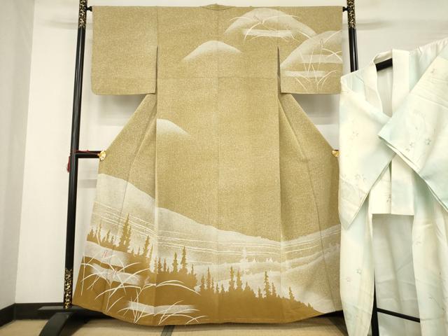 平和屋着物●訪問着　長襦袢(袷)セット　遠山風景文　金銀彩　さが美扱い　正絹　逸品　未使用　AABB7946ck