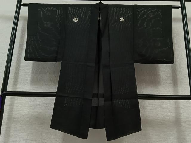 平和屋着物▽男性　黒紋付　長羽織　スリーシーズン　春夏秋　塵除け　暗黒色　正絹　逸品　AABB8007jh