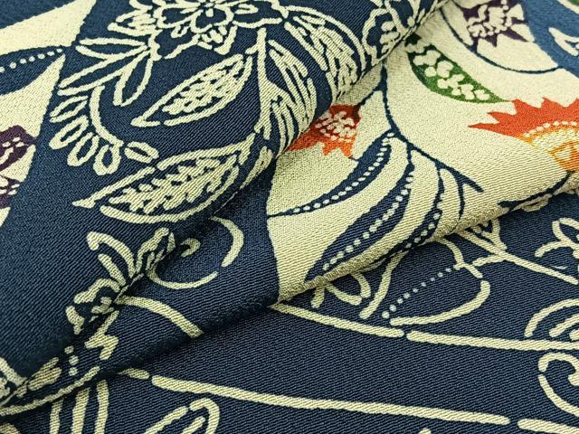 平和屋着物▽上質な小紋　単衣　型染め　草花文　正絹　逸品　AABB8024jh