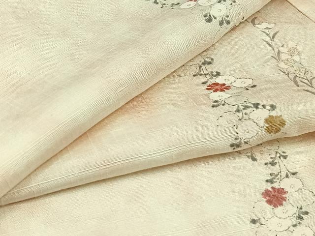 平和屋着物▽上質な紬　単衣　手描き　草花文　正絹　逸品　AABB8025jh