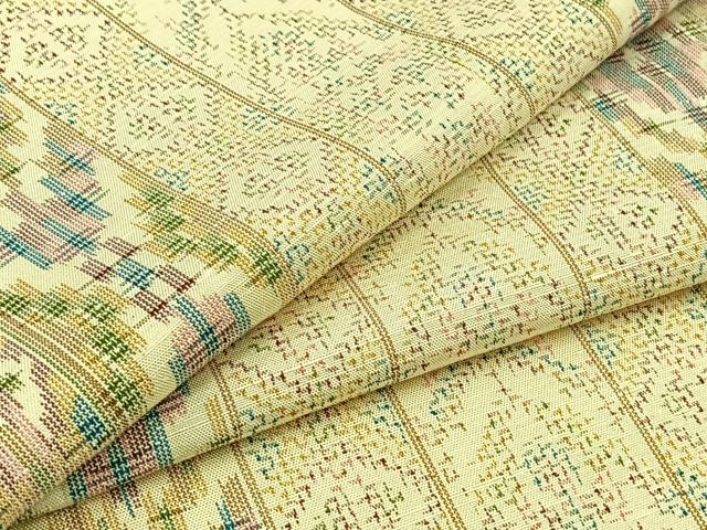 平和屋着物▽上質な紬　単衣　幾何学間道　正絹　逸品　AABB8037jh