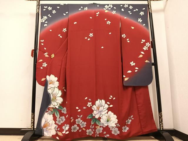 平和屋着物●豪華振袖　駒刺繍　舞桜文　暈し染め　金彩　正絹　逸品　AABB8163ph