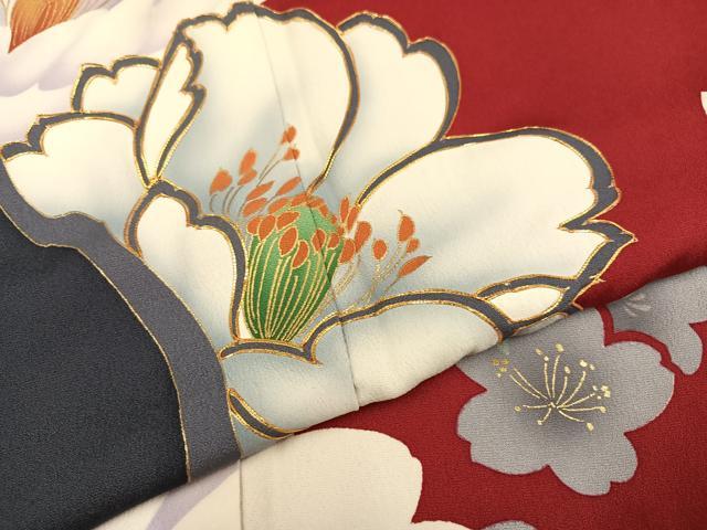 平和屋着物●豪華振袖　駒刺繍　舞桜文　暈し染め　金彩　正絹　逸品　AABB8163ph 平和屋着物○豪華振袖 駒刺繍 舞桜文 暈し染め 金彩 正絹