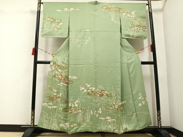 平和屋着物●訪問着　駒刺繍　草花文　金彩　正絹　逸品　AABB8229ph