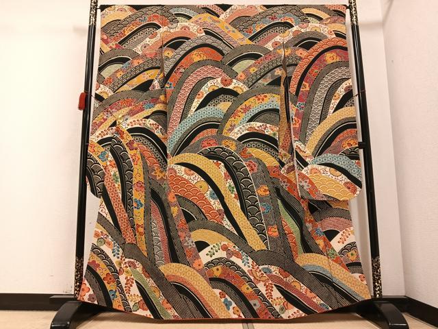 平和屋着物●紅型　振袖　吉祥花唐草文　鬼しぼ縮緬　正絹　逸品　AABB8233ph