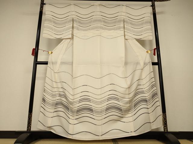 平和屋着物＊夏物　訪問着　絽　横段文　正絹　逸品　AABB8278jd