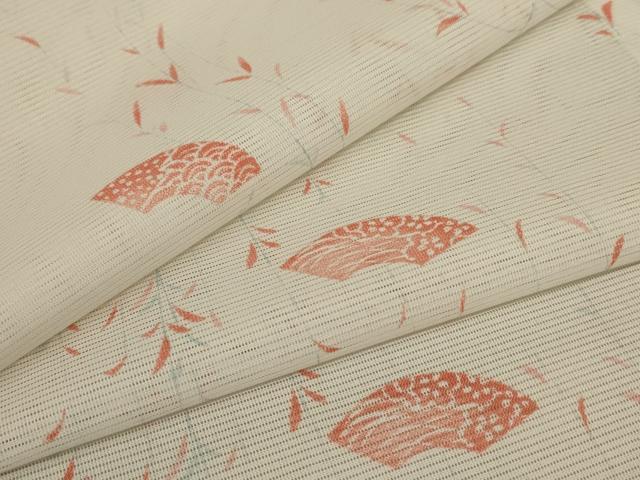 平和屋着物＊夏物　小紋　絽　扇面花文　ロング丈　洗える着物　AABB8281jd