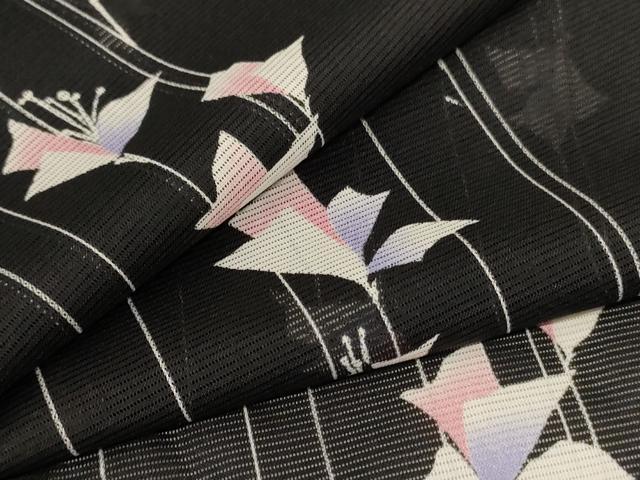 平和屋着物＊夏物　小紋　絽　枝花文　正絹　逸品　AABB8304jd