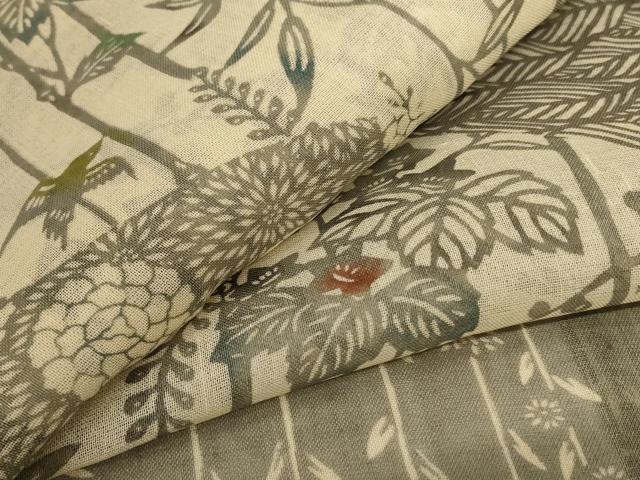 平和屋着物＊夏物　絹芭蕉　訪問着　型染め　花鳥文　正絹　逸品　AABB8308jd