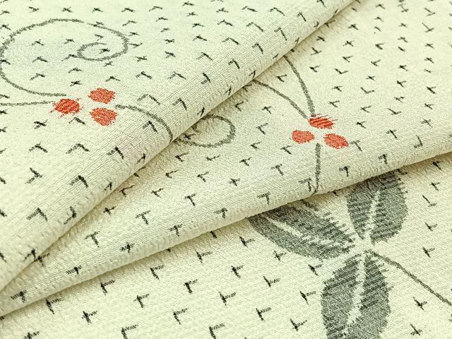 平和屋着物▽本塩沢　単衣　花唐草文　正絹　逸品　AABB8384jh