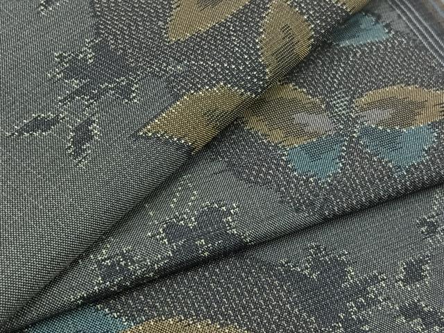 平和屋着物▽上質な紬　単衣　雪輪花蝶文　正絹　逸品　AABB8394jh