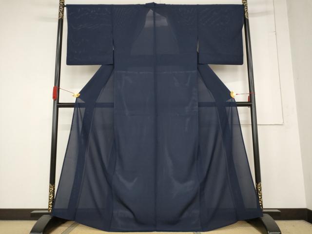 平和屋着物＊夏物　色無地　絽　藍鉄色　正絹　逸品　AABB8618st