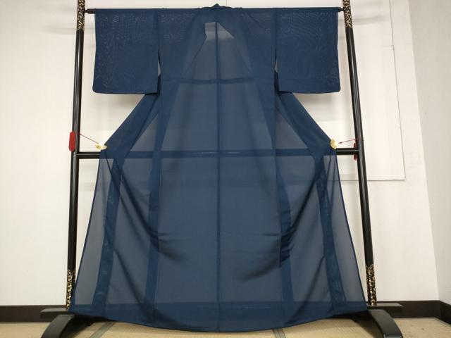 平和屋着物＊夏物　色無地　絽　留紺色　洗える着物　AABB8623st