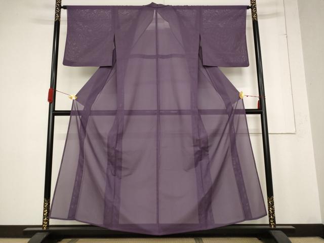 平和屋着物＊夏物　色無地　絽　古代紫色　洗える着物　AABB8625st