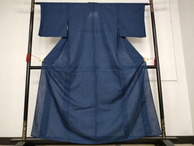 平和屋着物＊夏物　色無地　絽　芝文　留紺色　洗える着物　AABB8626st