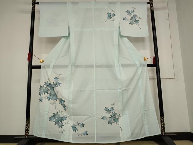 平和屋着物＊夏物　訪問着　絽　楓文　銀彩　洗える着物　AABB8649st