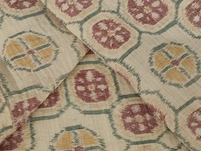 平和屋着物＊夏物　本場小千谷ちぢみ　亀甲花文　麻　逸品　AABB8650st