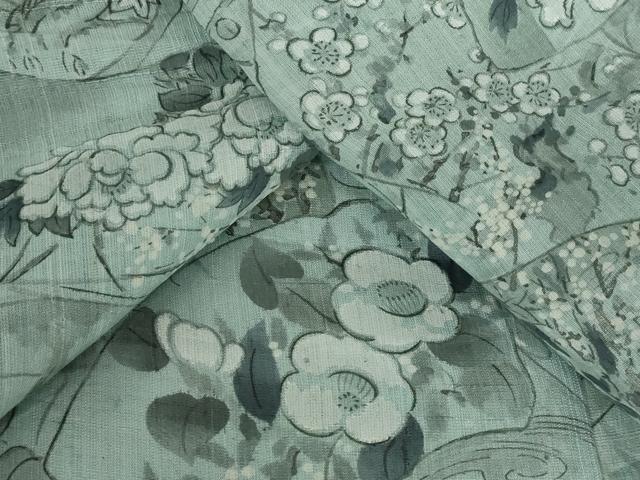 平和屋着物＊夏物　紗紬　地紙草花文　正絹　逸品　AABB8653st