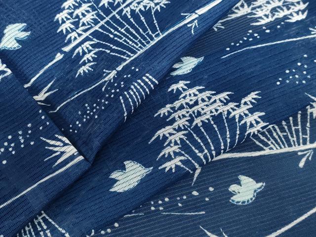 平和屋着物＊夏物　小紋　絽　笹竹飛鳥文　洗える着物　AABB8662st