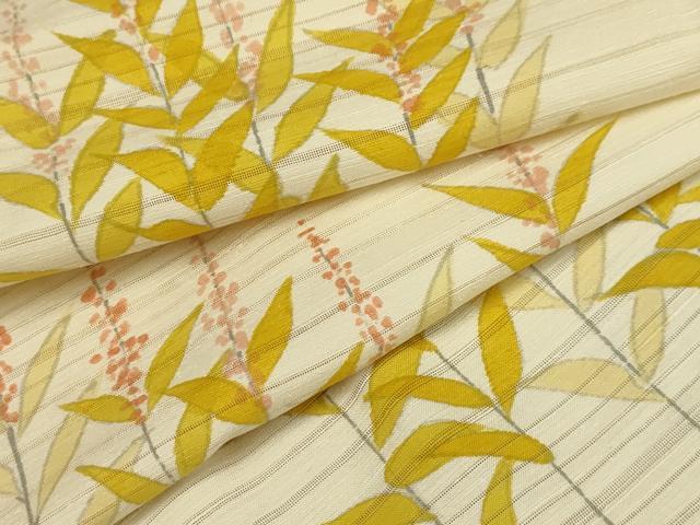 平和屋着物＊夏物　訪問着　絽　紬地　草花文　正絹　逸品　AABB8778sx