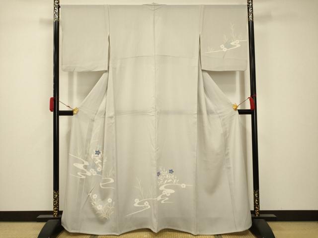 平和屋着物＊夏物　訪問着　紗　流水花文　銀彩　洗える着物　AABB8804sx