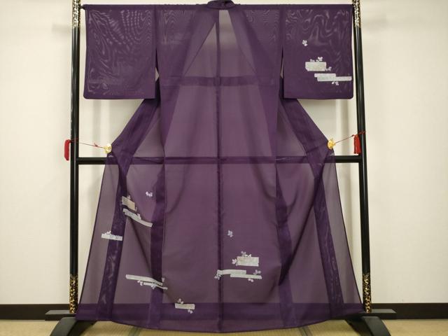 平和屋着物＊夏物　訪問着　絽　霞花文　銀彩　洗える着物　AABB8821sx