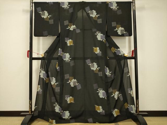 平和屋着物＊夏物　小紋　紗　色紙花文　洗える着物　AABB8826sx