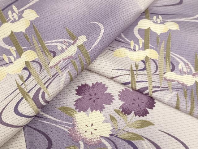 平和屋着物＊夏物　小紋　絽　流水花文　暈し染め　洗える着物　AABB8837sx