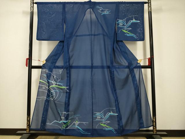 平和屋着物＊夏物　訪問着　絽　幾何学文様　洗える着物　AABB8843sx