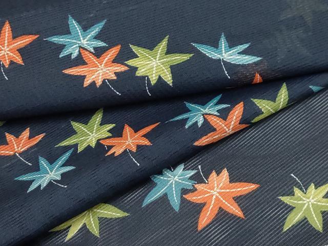 平和屋着物＊夏物　小紋　絽　流水楓文　洗える着物　AABB8849sx