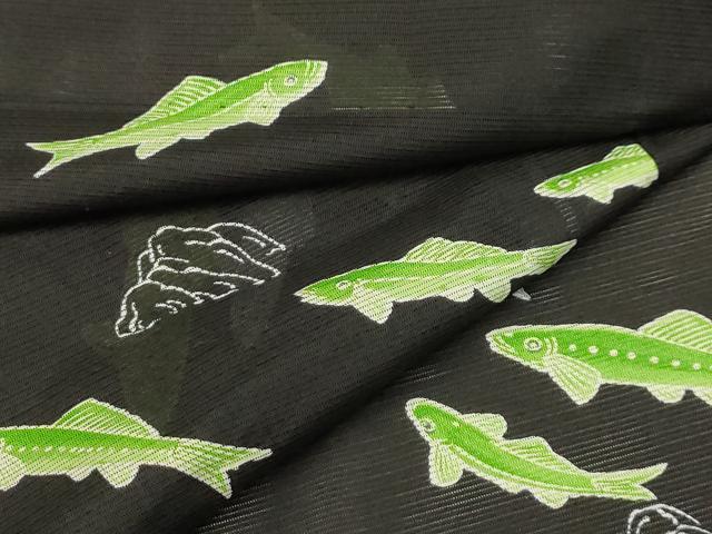 平和屋着物＊夏物　小紋　絽　魚　洗える着物　AABB8856sx