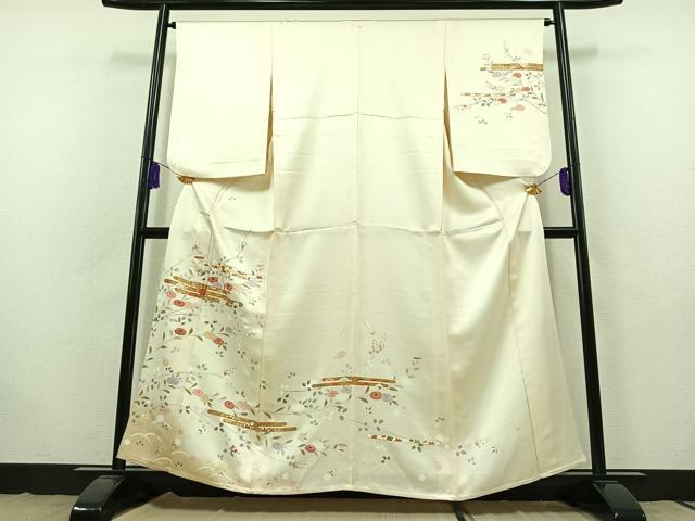 平和屋着物▽訪問着　単衣　草花文　金彩　正絹　逸品　AABB9201jh