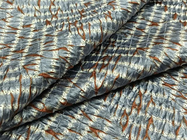 平和屋着物▽上質な小紋　単衣　杢目絞り　幾何学文様　正絹　逸品　AABB9214jh