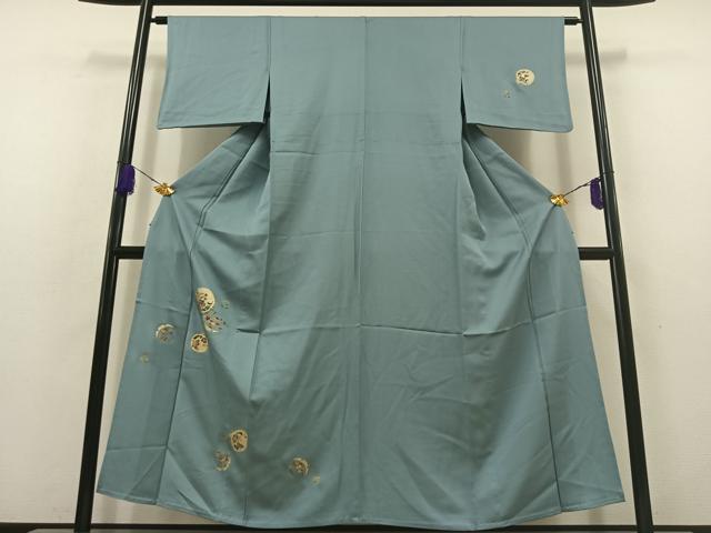 平和屋着物▽訪問着　単衣　刺繍　雪輪花文　金彩　正絹　逸品　AABB9235jh