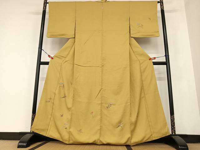 平和屋着物●訪問着　刺繍　花蝶文　正絹　逸品　AABC0005zg