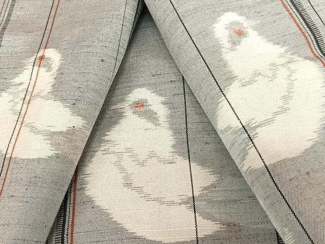 平和屋着物●上質な紬　鳥　縞　正絹　逸品　AABC0031zg