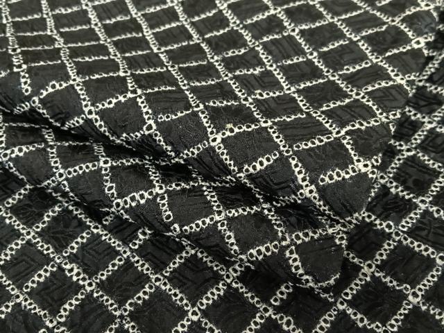 平和屋着物●上質な小紋　総絞り　網目文　黒地　正絹　逸品　AABC0072zg