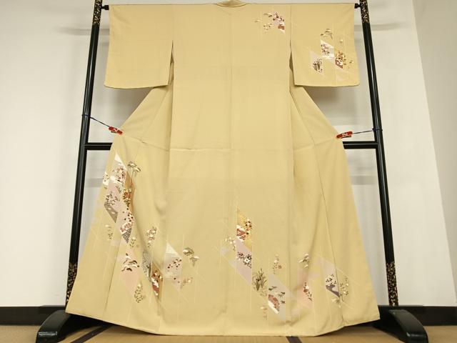 平和屋着物●訪問着　駒刺繍　松竹梅文　金彩　正絹　逸品　AABC0106zg