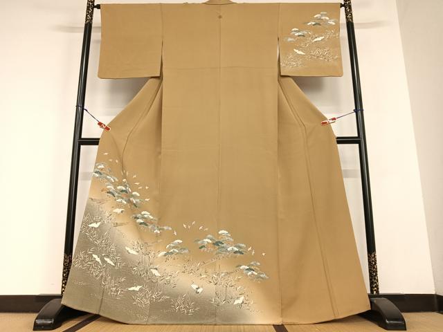 平和屋着物●訪問着　友禅　立波飛鶴松文　暈し染め　金彩　正絹　逸品　AABC0122zg