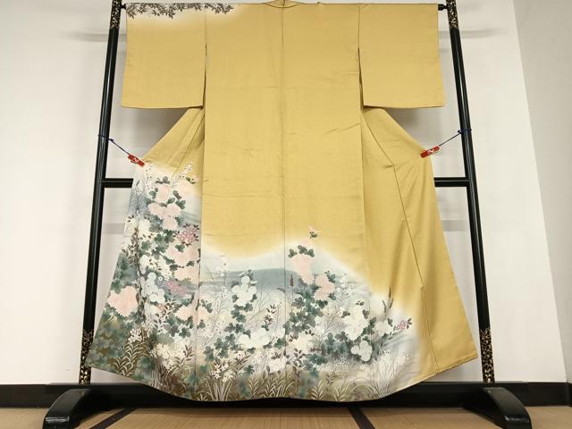 平和屋着物●訪問着　草花文　暈し染め　金彩　正絹　逸品　AABC0127zg