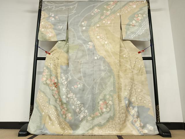 平和屋着物●訪問着　駒刺繍　絞り　舞花文　金彩　正絹　逸品　未使用　AABC0128zg