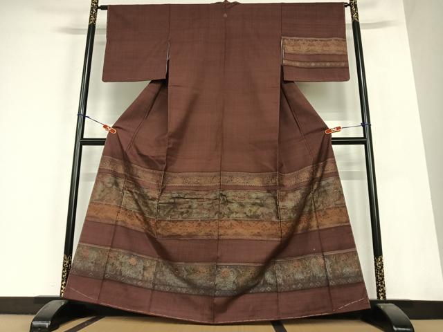 平和屋着物●訪問着　紬地　中国三大刺繍　汕頭刺繍　スワトウ刺繍　人物花蝶文　鹿　正絹　逸品　AABC0139zg