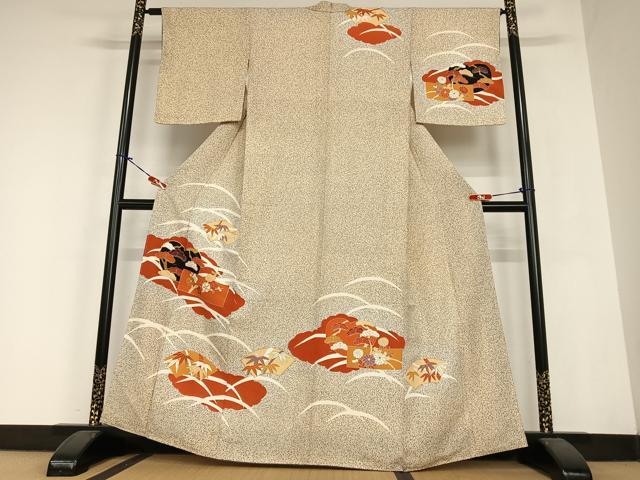 平和屋着物●訪問着　友禅　駒刺繍　松竹梅雲重ね文　金彩　さが美扱い　正絹　逸品　AABC0151zg