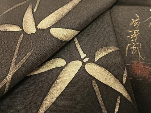 平和屋着物●室華風　小紋　紬地　笹竹文　鈴乃屋扱い　正絹　逸品　AABC0154zg