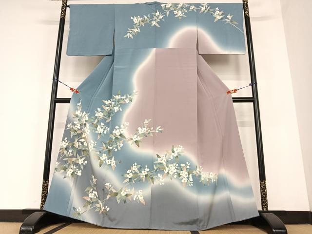 平和屋着物●訪問着　友禅　枝花文　暈し染め　正絹　逸品　AABC0157zg