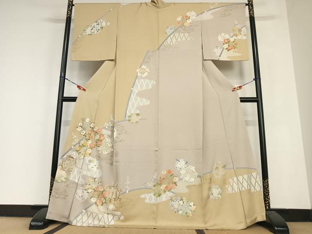 平和屋着物●訪問着　駒刺繍　草花丸文　金彩　ますいわ屋扱い　正絹　逸品　AABC0169zg
