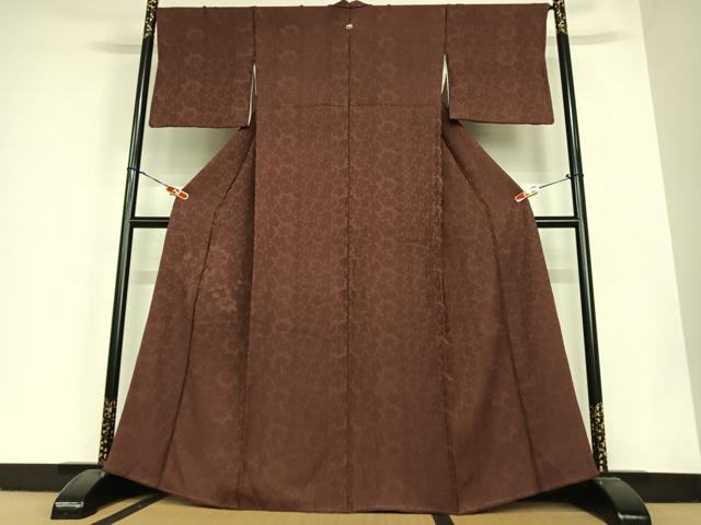 平和屋着物●無地絵羽訪問着　御所車楓地紋　小豆色　正絹　逸品　AABC0179zg