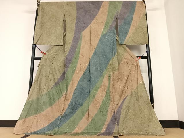 平和屋着物●総刺繍　訪問着　中国三大刺繍　汕頭刺繍　スワトウ刺繍　相良刺繍　草花文　仮絵羽　正絹　逸品　未使用　AABC0184zg